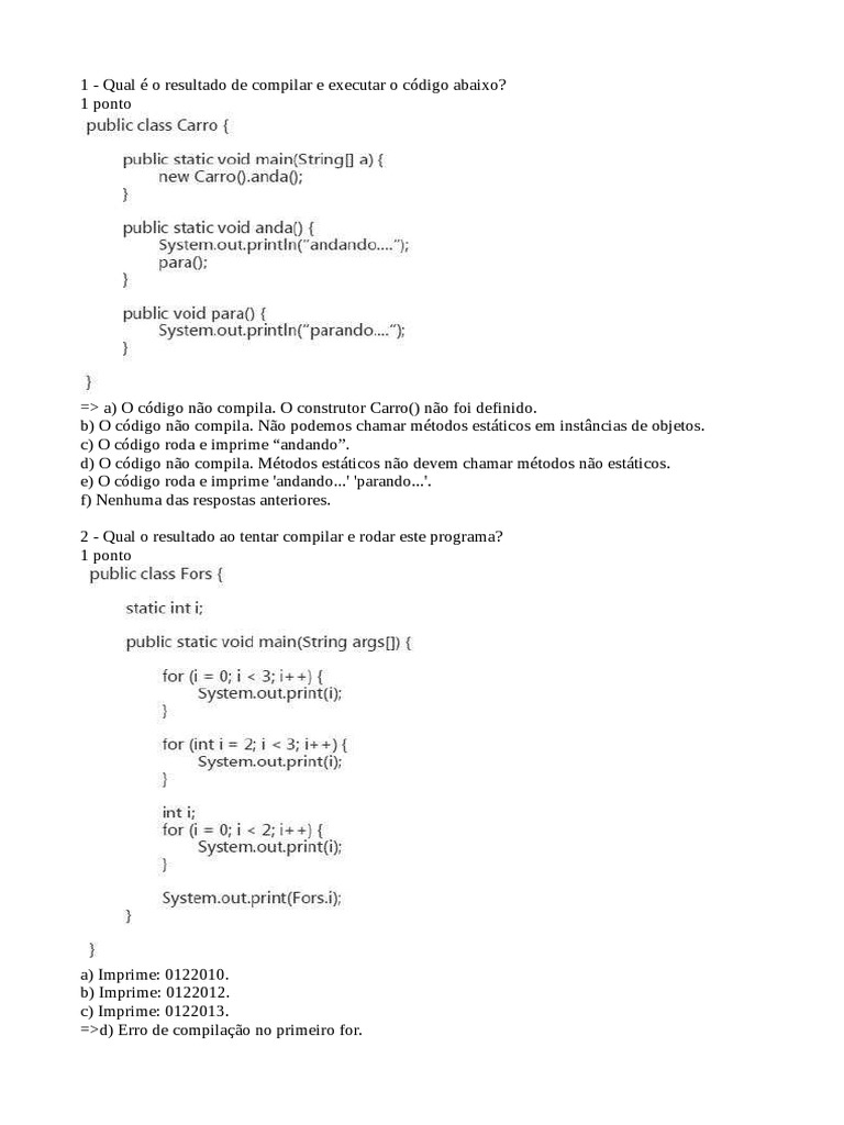 Resultado de compilar e executar códigos em Java | PDF | Compilador ...