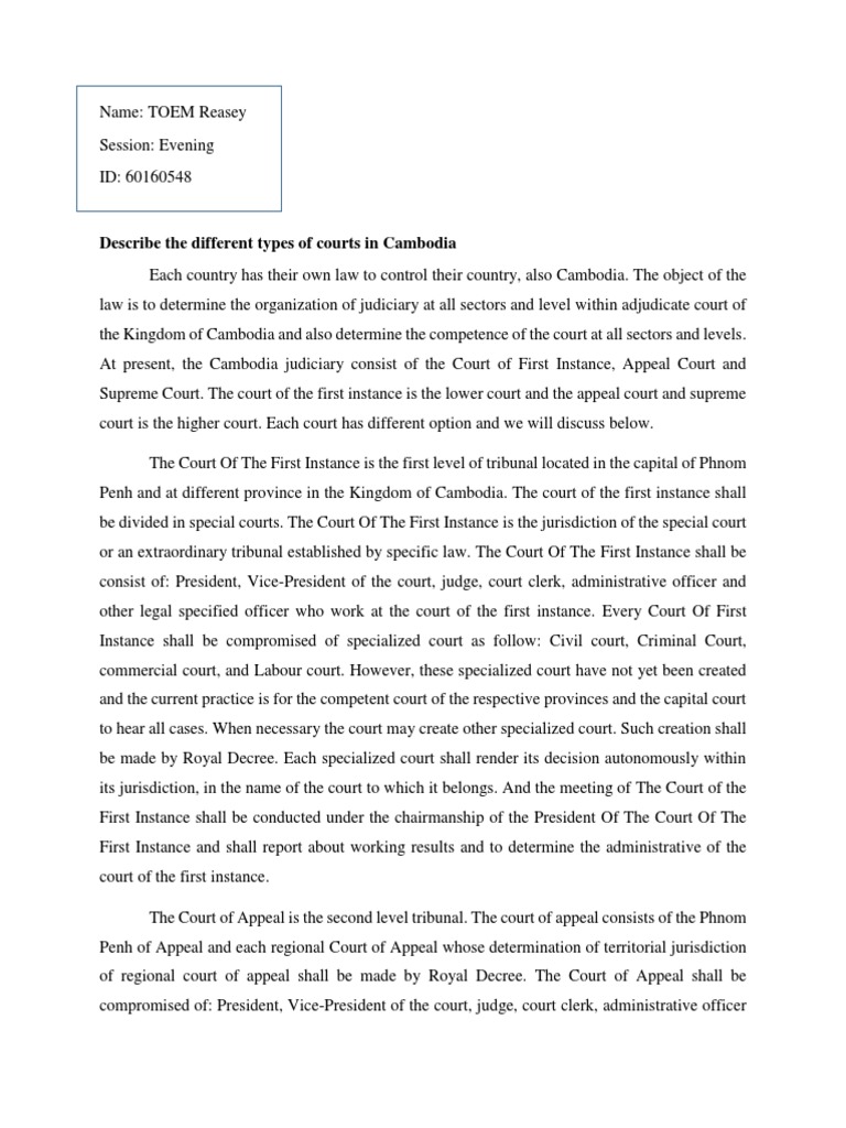 Overview of Cambodia's Court System | PDF | Trial Court | Supreme Courts