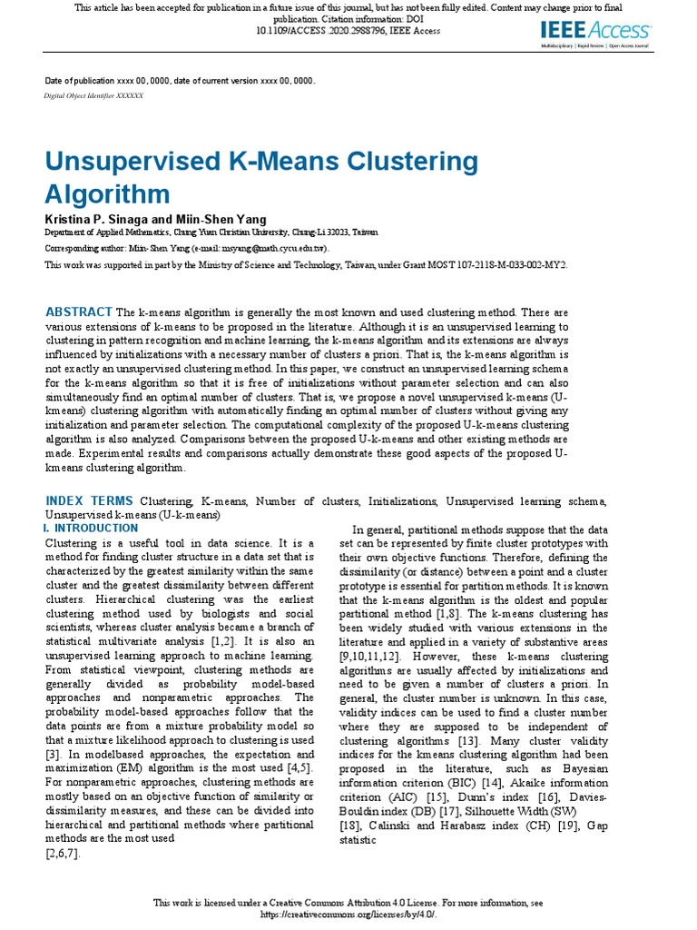 Unsupervised K-Means Clustering Algorithm | PDF | Cluster Analysis | Applied Mathematics
