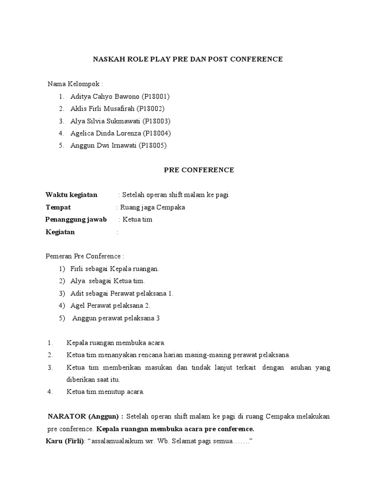 Naskah Role Play Pre Dan Post Conference | PDF