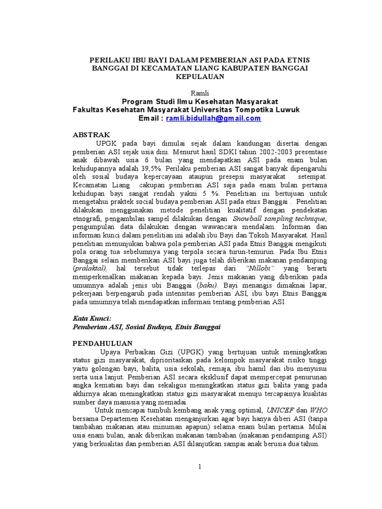 Jurnal ASI Eksklusif Di Liang | PDF