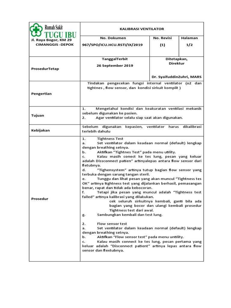 SPO Kalibrasi Ventilator | PDF