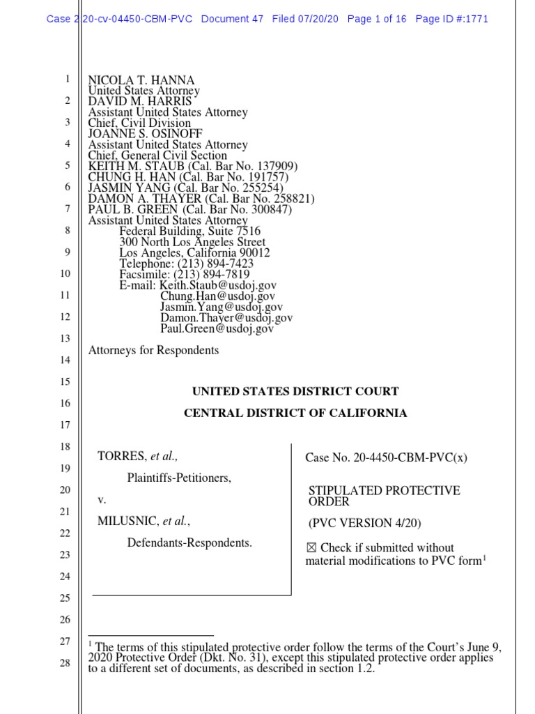 Stipulated Protective Order for Case 20-4450 | PDF | Discovery (Law ...