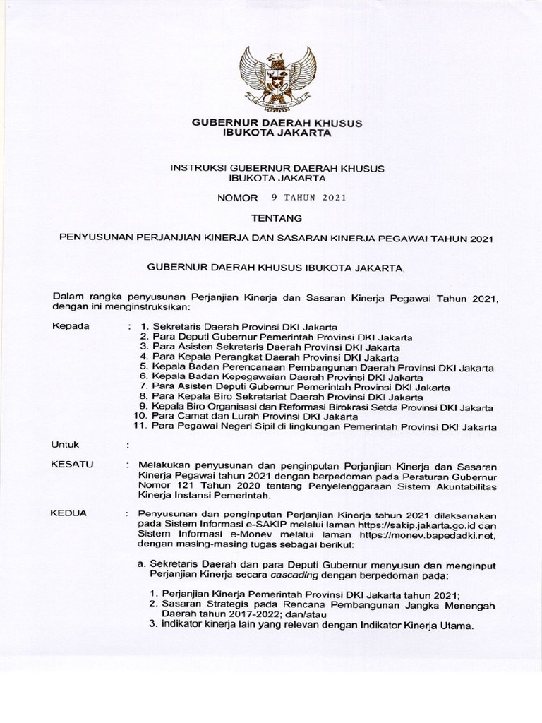 INGUB Penyusunan Perjanjian Kinerja Dan SKP Tahun 2021 | PDF