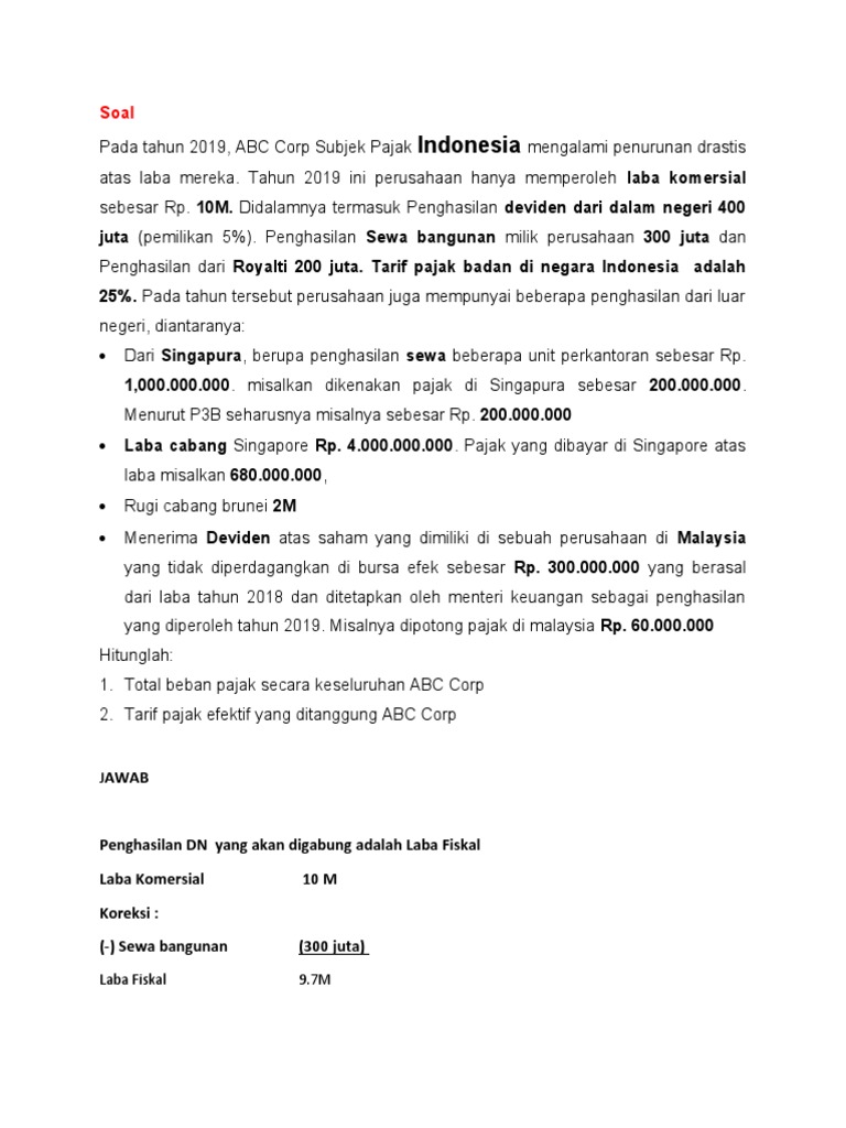 Jawaban Latihan Soal Minggu 5 - Perpajakan Internasional | PDF