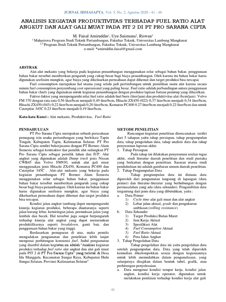 Analisis Kegiatan Produktivitas Terhadap Fuel Rati | PDF