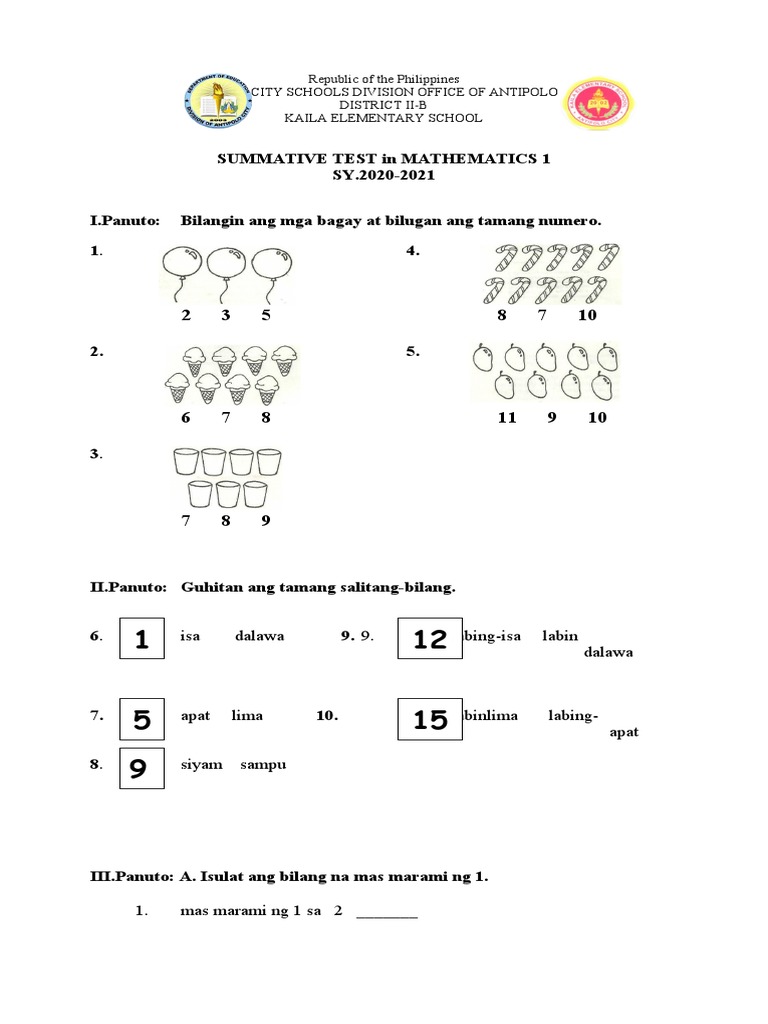 Math 1 Summative Test Performance Task | PDF