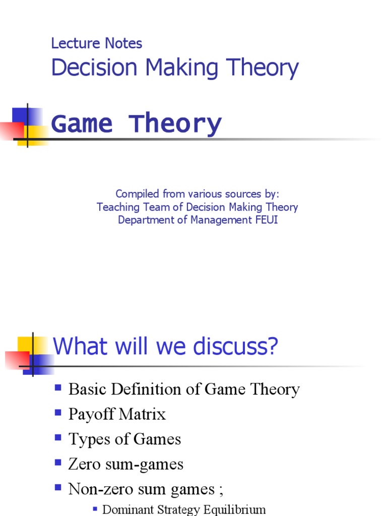 Decision Making Theory | PDF | Game Theory | Maxima And Minima