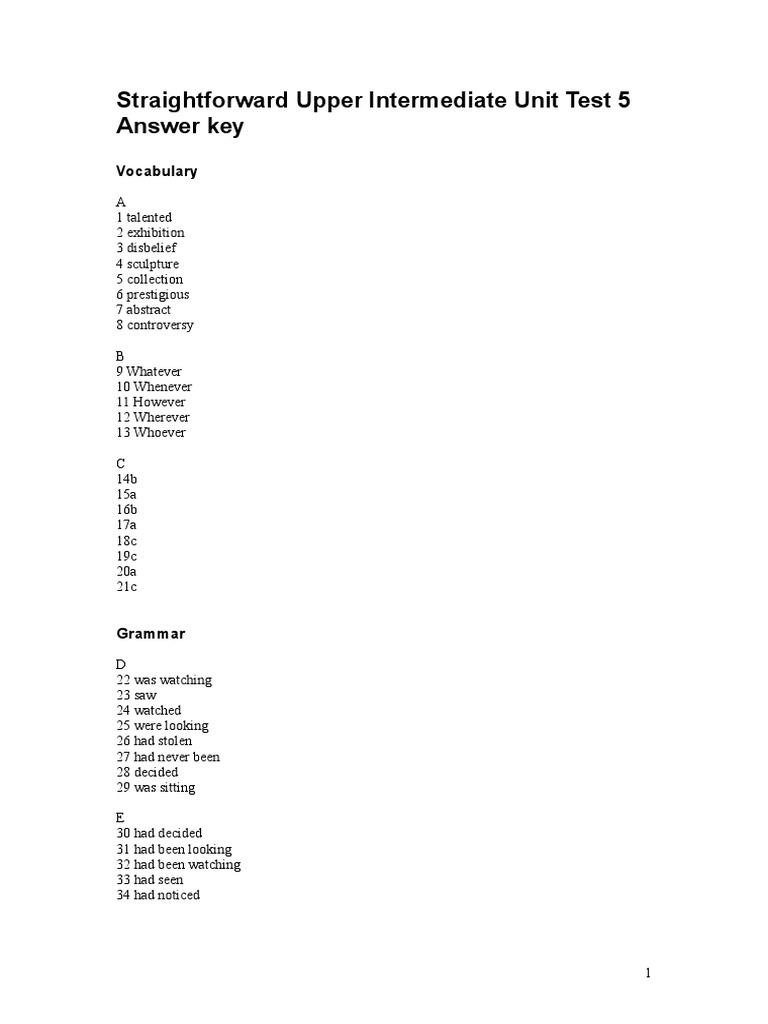 Upper Intermediate Unit Test 5 Answers | PDF | Art