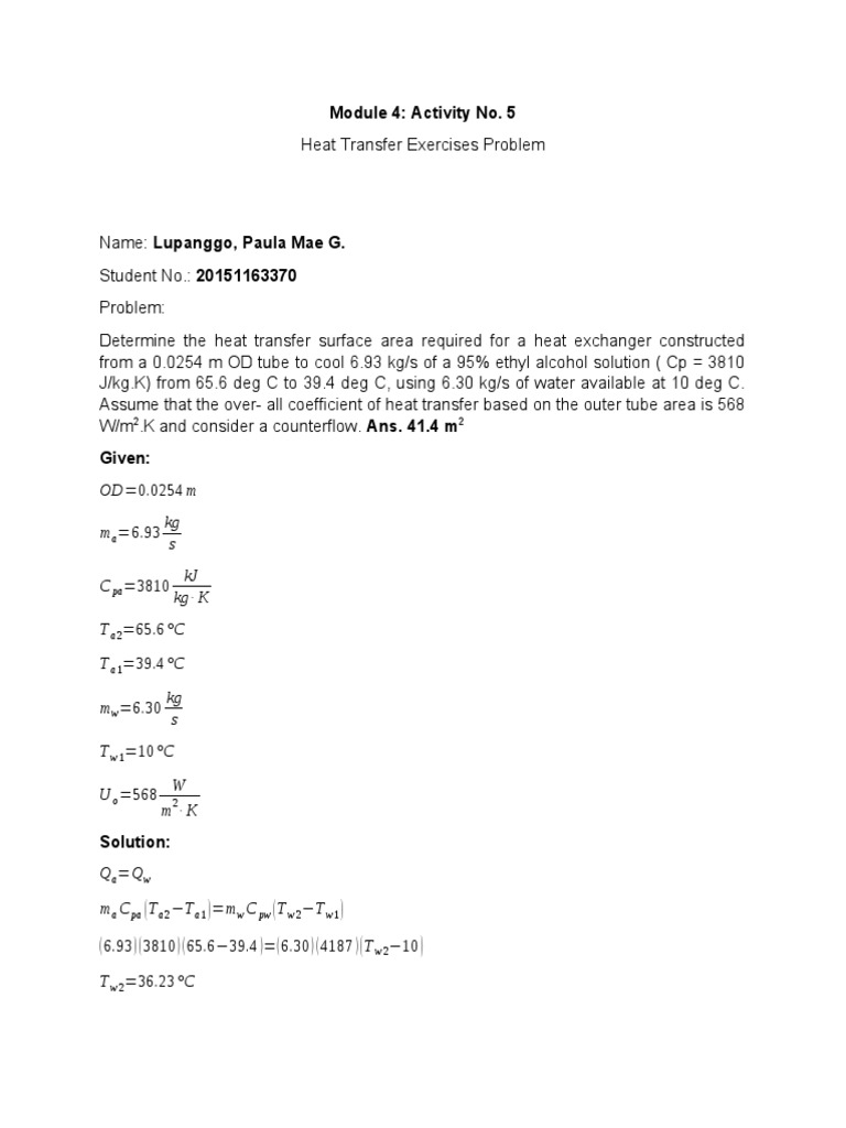 Exercises Problem 5 Heat Transfer | PDF
