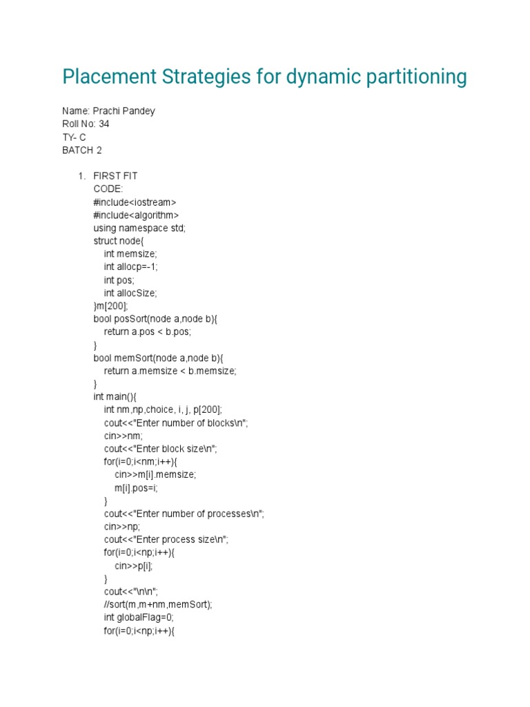 Placement Strategies For Dynamic Partitioning | PDF | Namespace ...