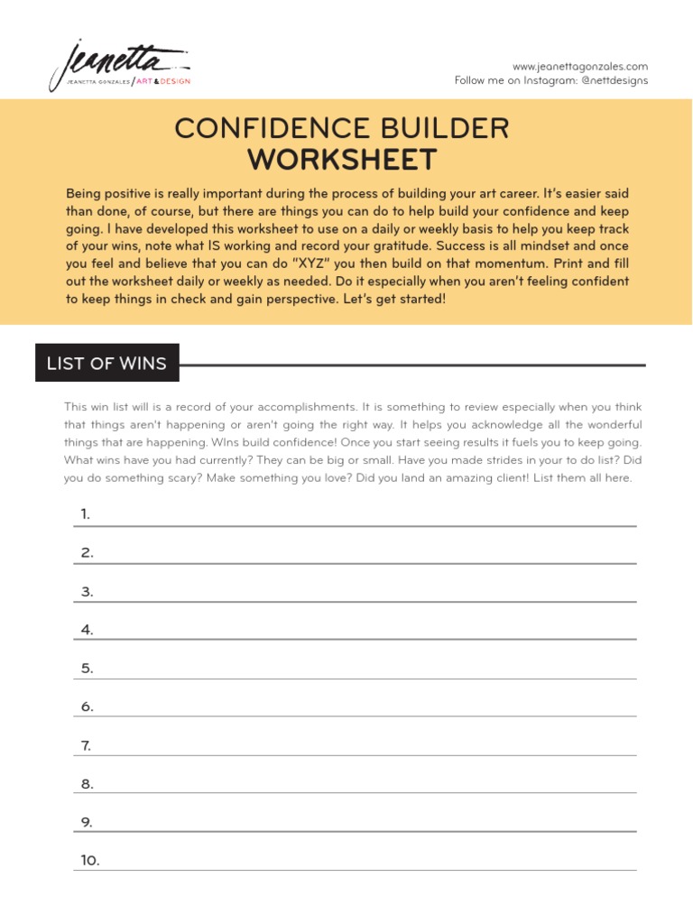 Confidence Builder Worksheet Pdf Gratitude Psychology