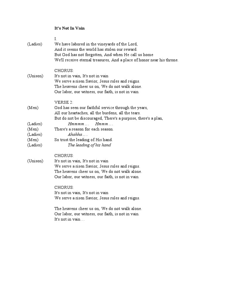 Its Not in Vain | PDF