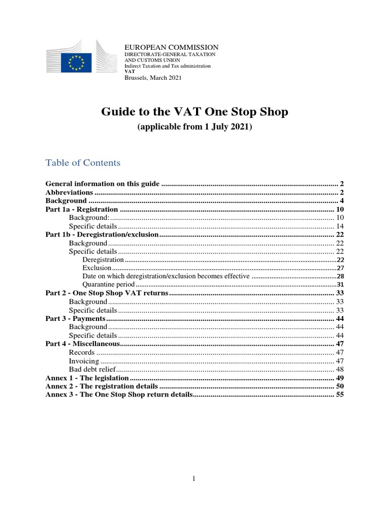 Guide To The VAT One Stop Shop: (Applicable From 1 July 2021) | PDF ...