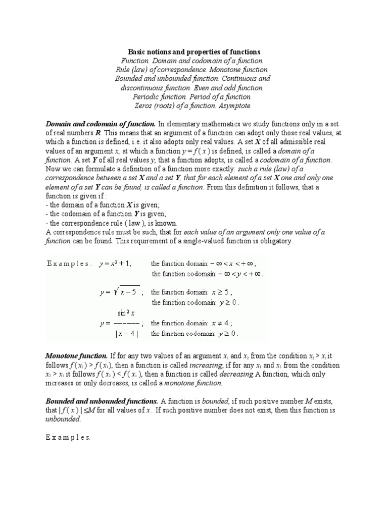 Basic Notions and Properties of Functions | PDF | Sine | Function ...