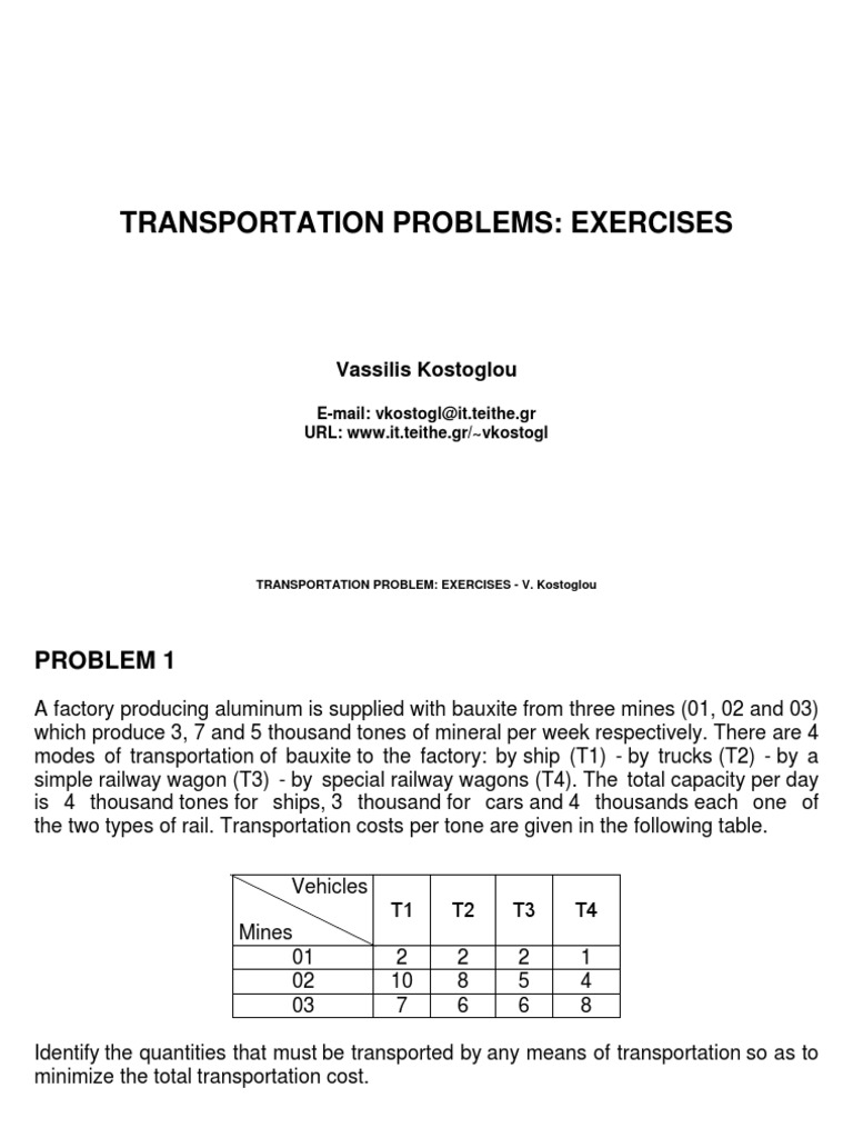 Transportation Problem Exercises: Solutions and Analysis | PDF ...