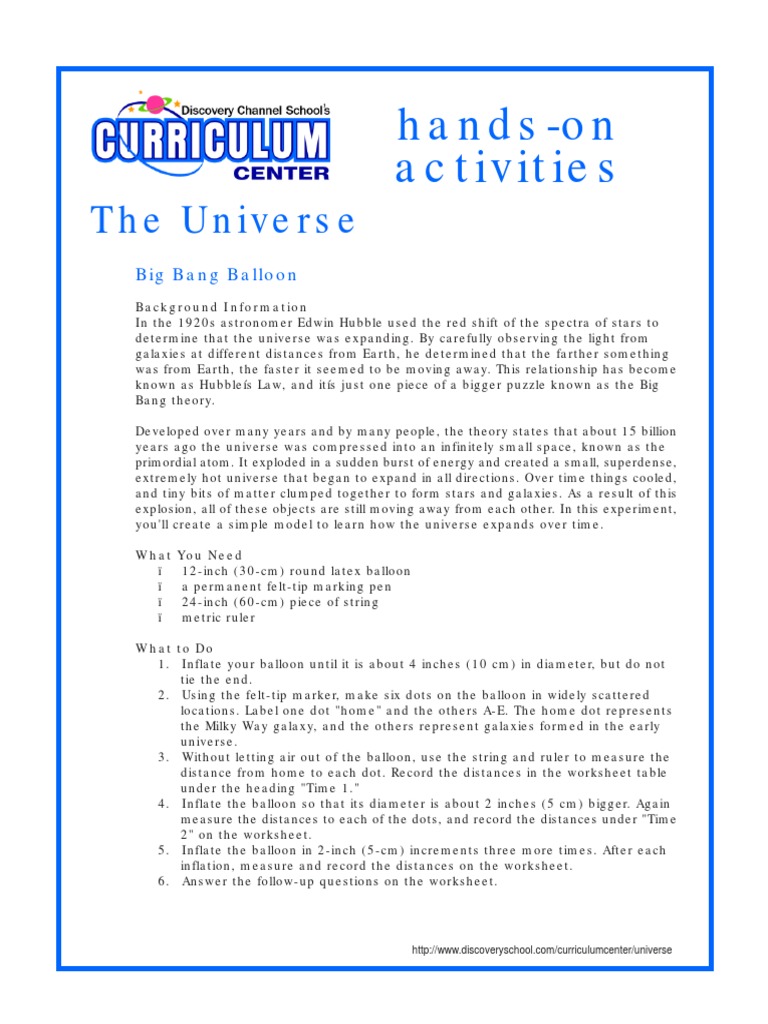 Hands-On Activities: The Universe | PDF | Big Bang | Universe