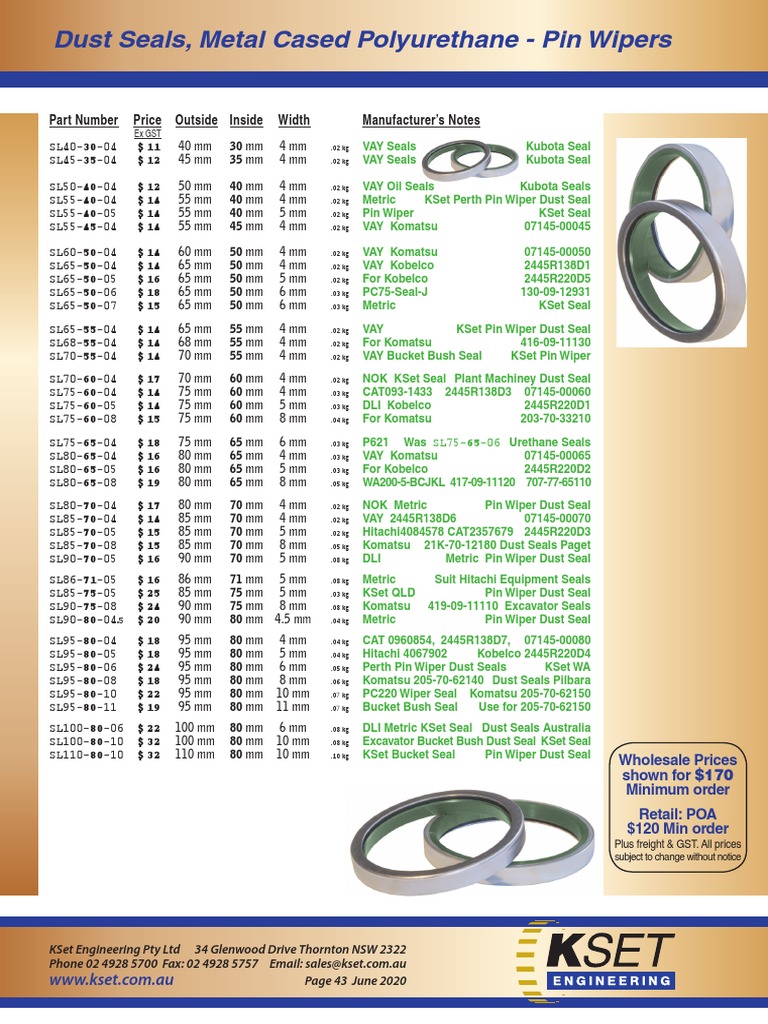 Dust Seal by Size and PartNo | PDF | Machines | Vehicles