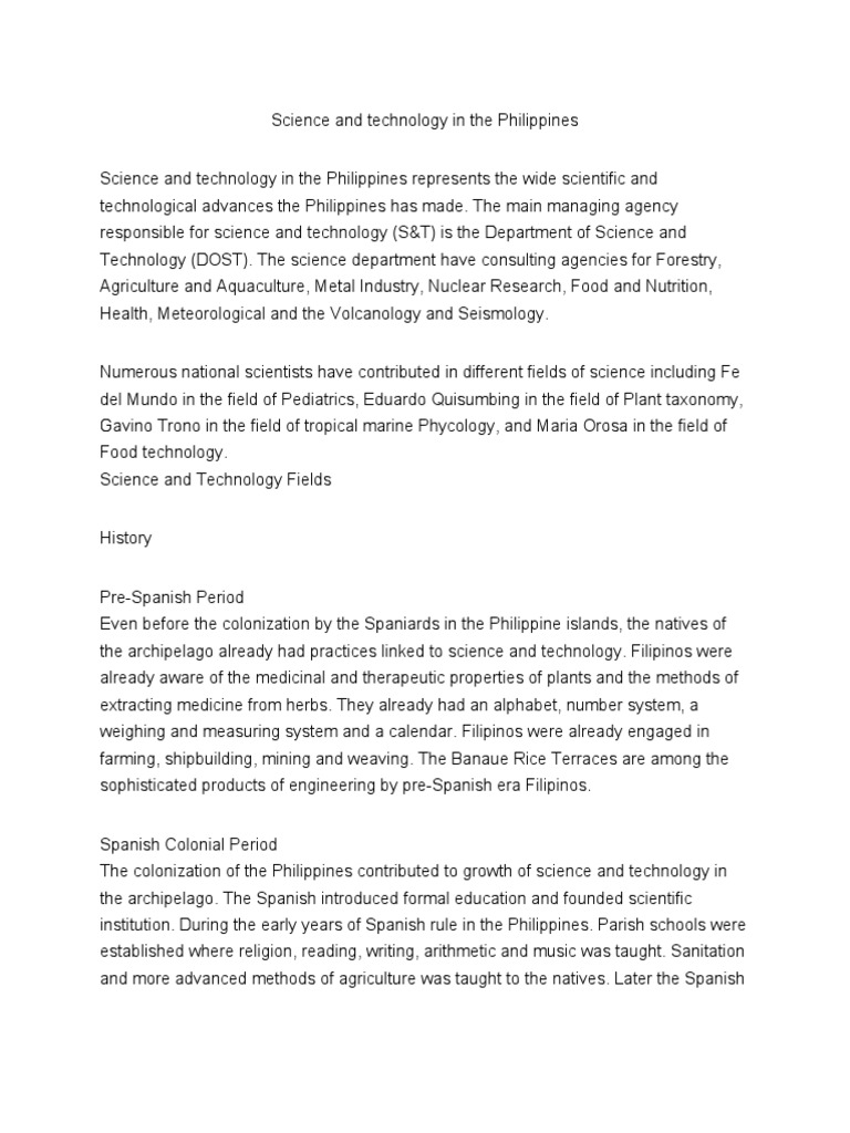 Advancement of Science and Technology in the Philippines: A Historical ...