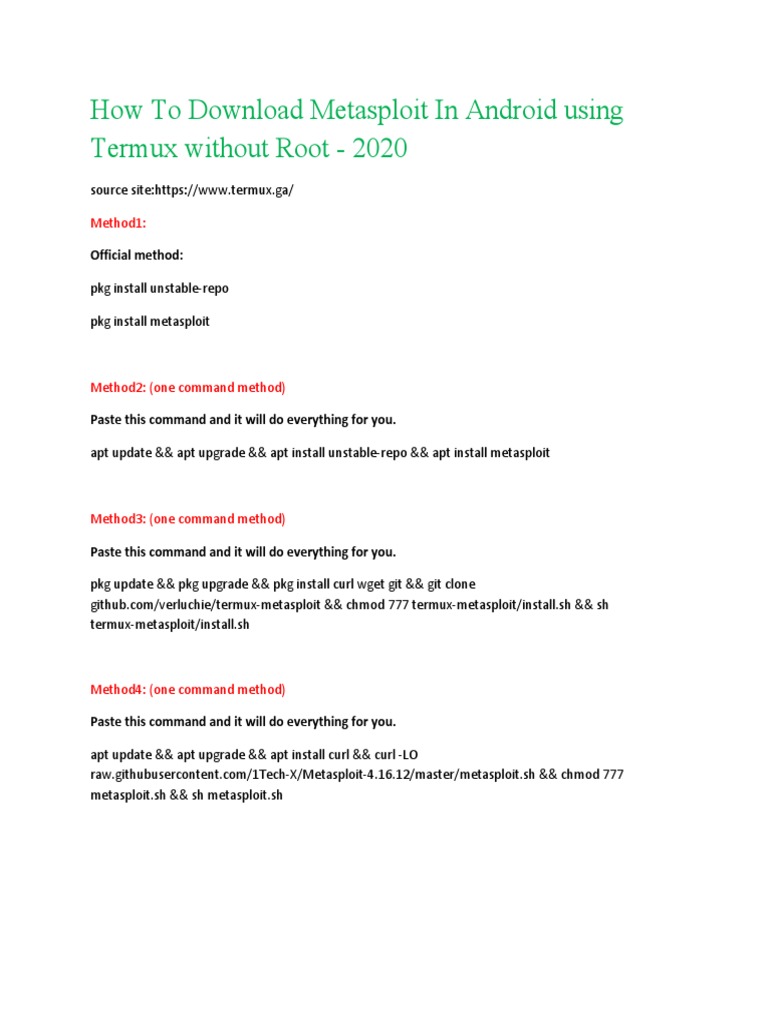 Methods To Download Metasploit-Termux - Ga | PDF