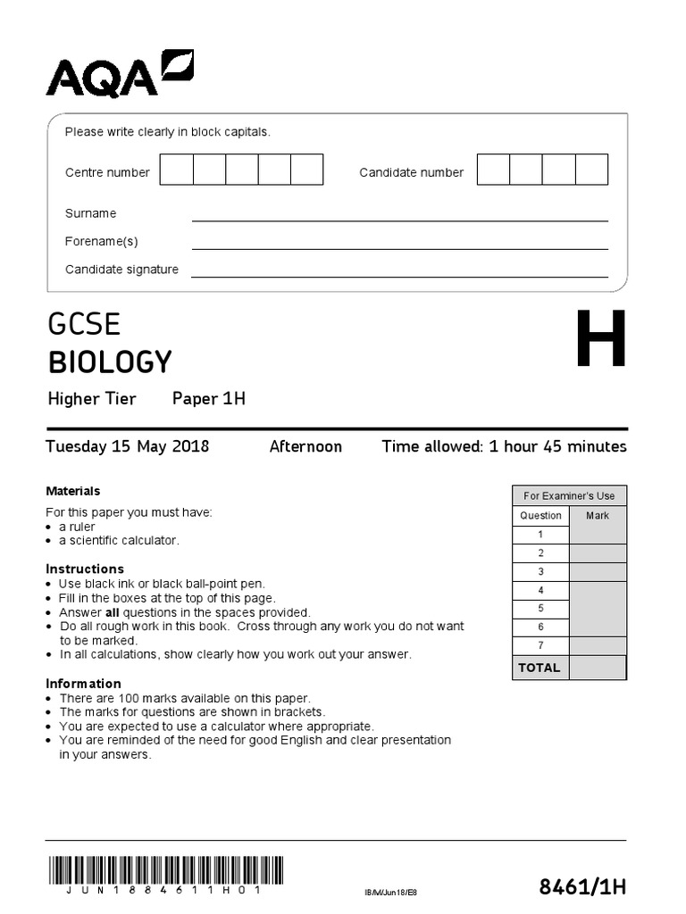 June 2018 QP - Paper 1 (H) AQA Biology GCSE | PDF | Vein | Artery June 2018 QP - Paper 1 (H) AQA Biology GCSE | PDF | Vein | Artery