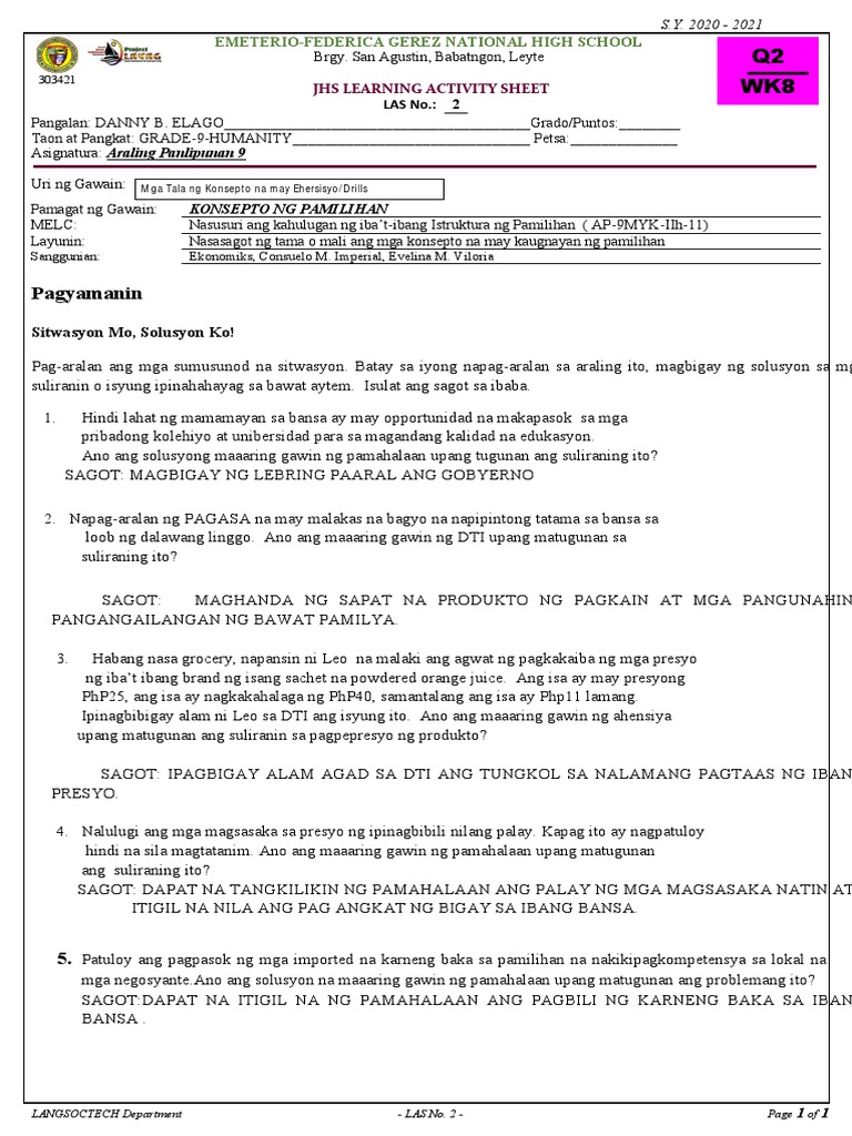 Ap9 - Las 2 - q2 - WK 8 Konsepto NG Pamilihan | PDF