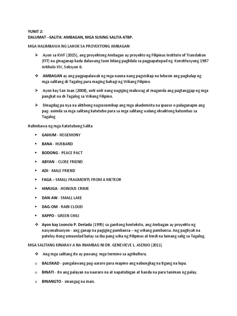 Yunit 2 - Dalumat Salita | PDF