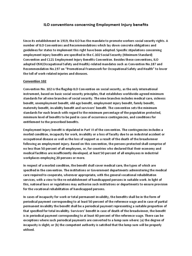 1.ILO Conventions Concerning Employment Injury Benefits | PDF ...