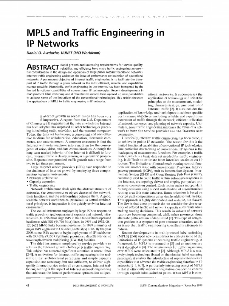 MPLS and Traffic Engineering in IP Networks | PDF | Multiprotocol Label Switching | Networking