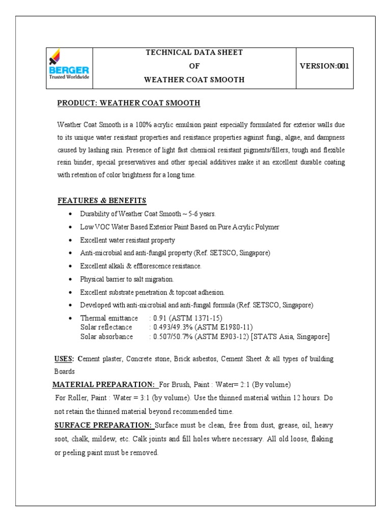 TDS - WeatherCoat Smooth | PDF | Acrylic Paint | Paint