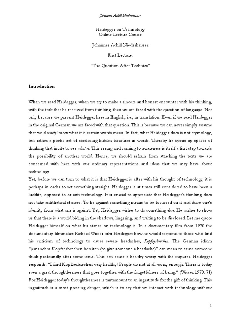 Heidegger Question Concerning Technology | PDF | Martin Heidegger ...