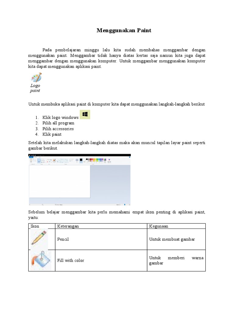 Tik Kls 1 Menggunakan Paint | PDF