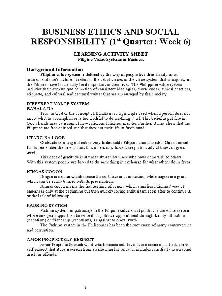 Business Ethics and Social Responsibility (1 Quarter: Week 6) | PDF ...