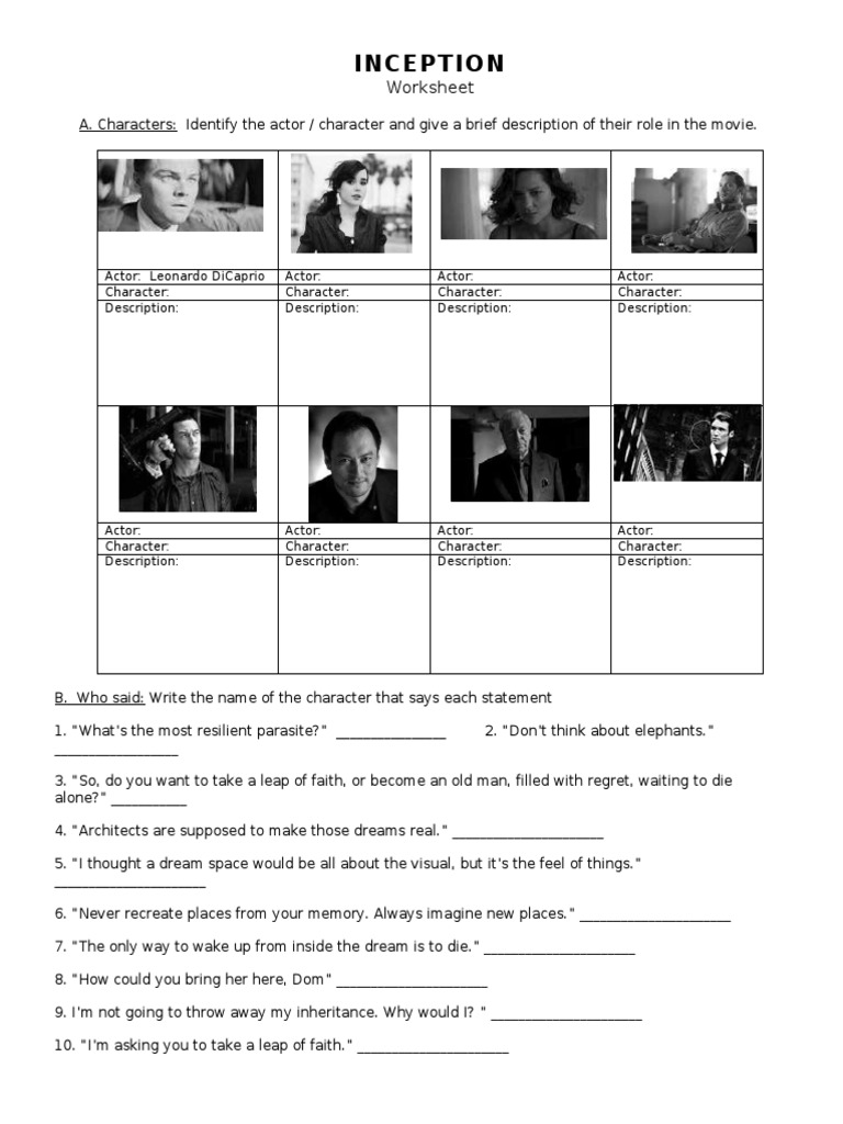 Inception: Worksheet | PDF