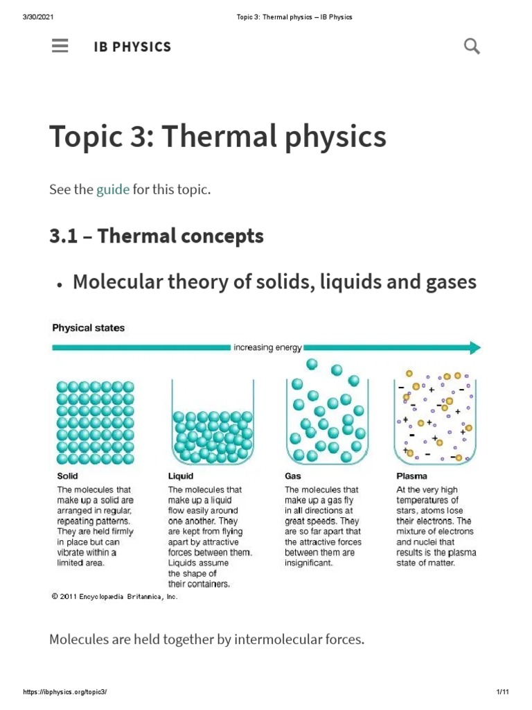Topic 3 - Thermal Physics - IB Physics | PDF | Gases | Mole (Unit)