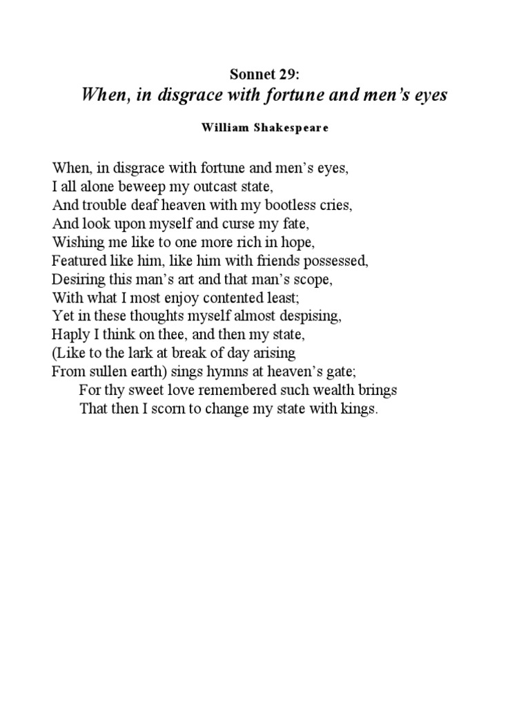 Shakespeare's Sonnet 29 Analysis | PDF | History | Poetry