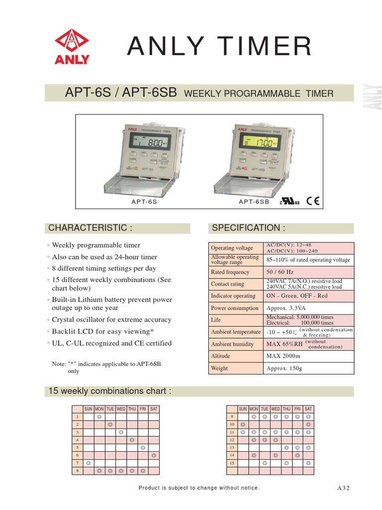 Anly Timer: Apt-6S / Apt-6Sb | PDF | Timer | Components