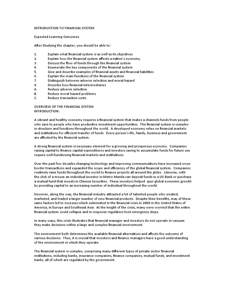 Introduction To Financial System Overview | PDF | Financial System ...