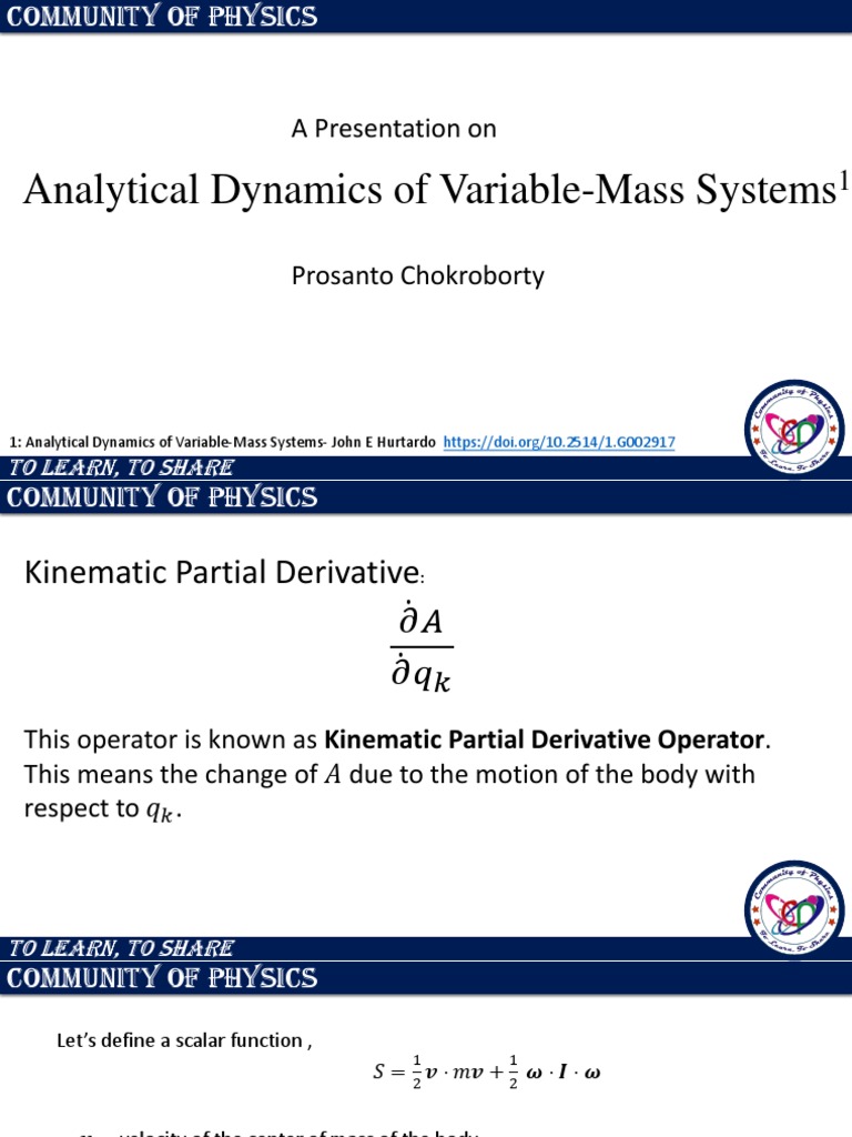 Dynamics of Variable-Mass Systems | PDF | Kinematics | Velocity