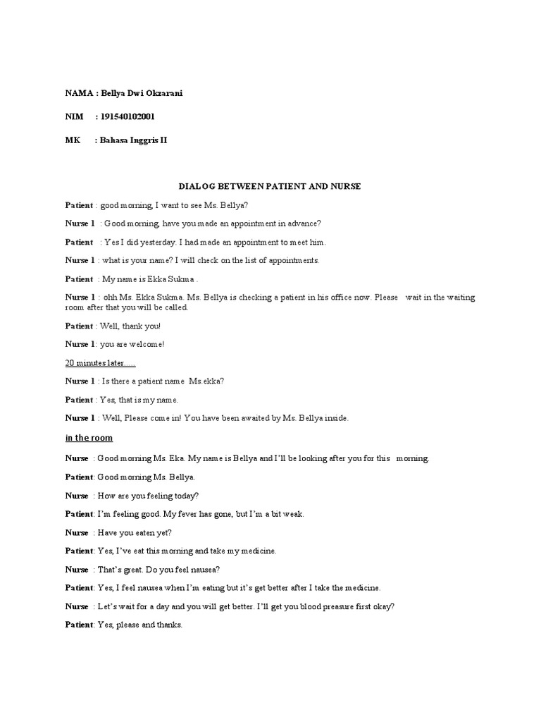 Dialog Between Patient and Nurse | PDF