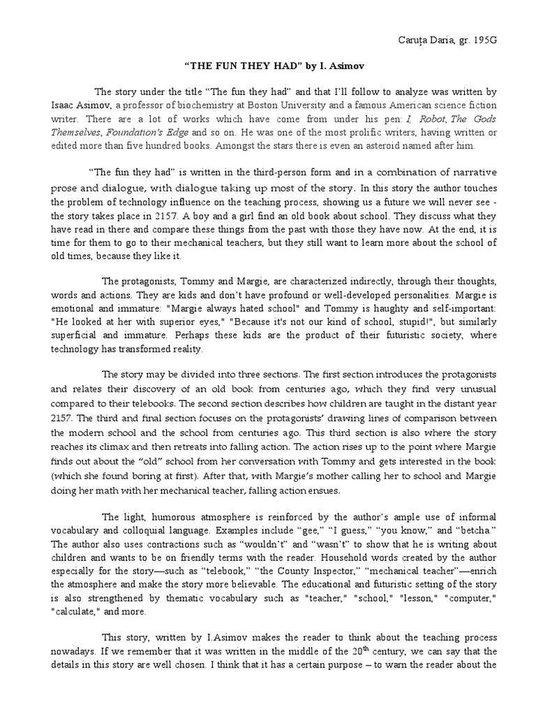 The Fun They Had Analiza | PDF | Isaac Asimov | Teachers