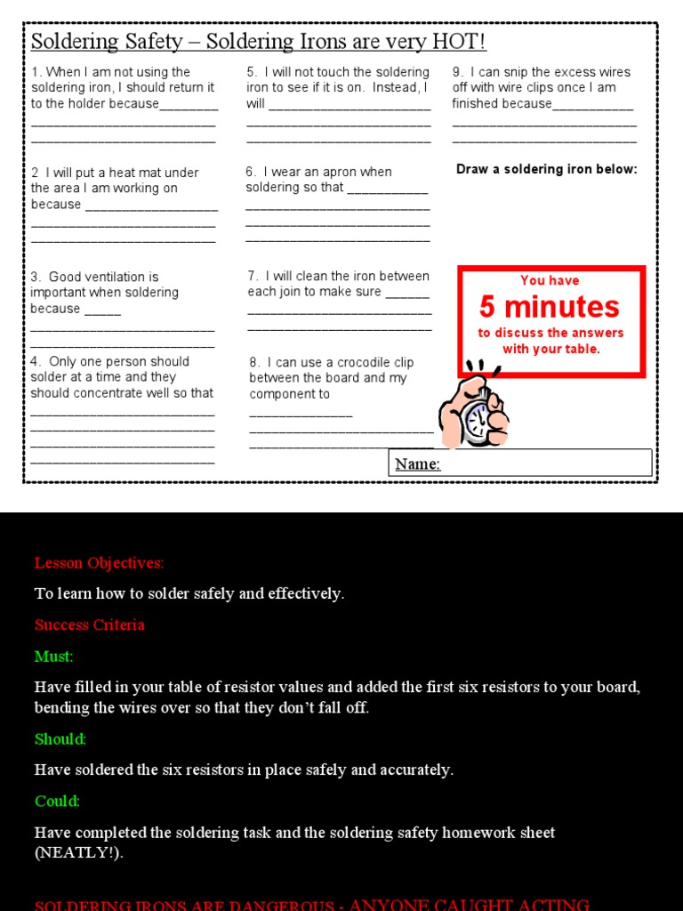 5 Minutes: Soldering Safety - Soldering Irons Are Very HOT! | PDF ...