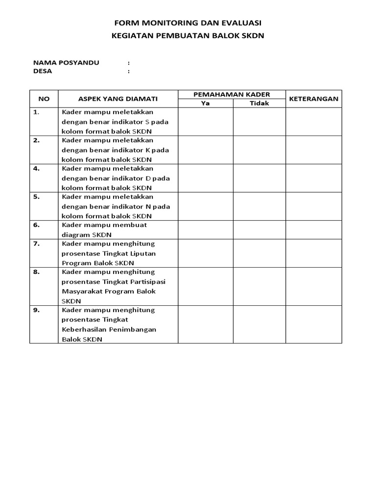 Form Monitoring Dan Evaluasi | PDF
