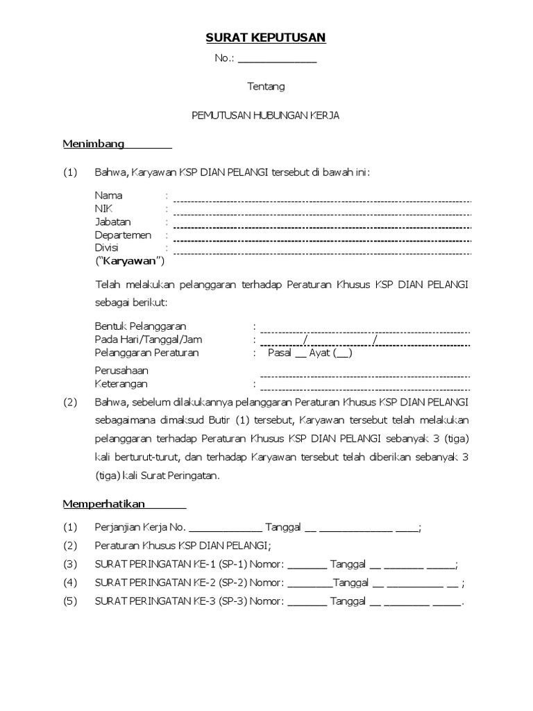 Surat Pemutusan Hubungan Kerja (PHK) | PDF