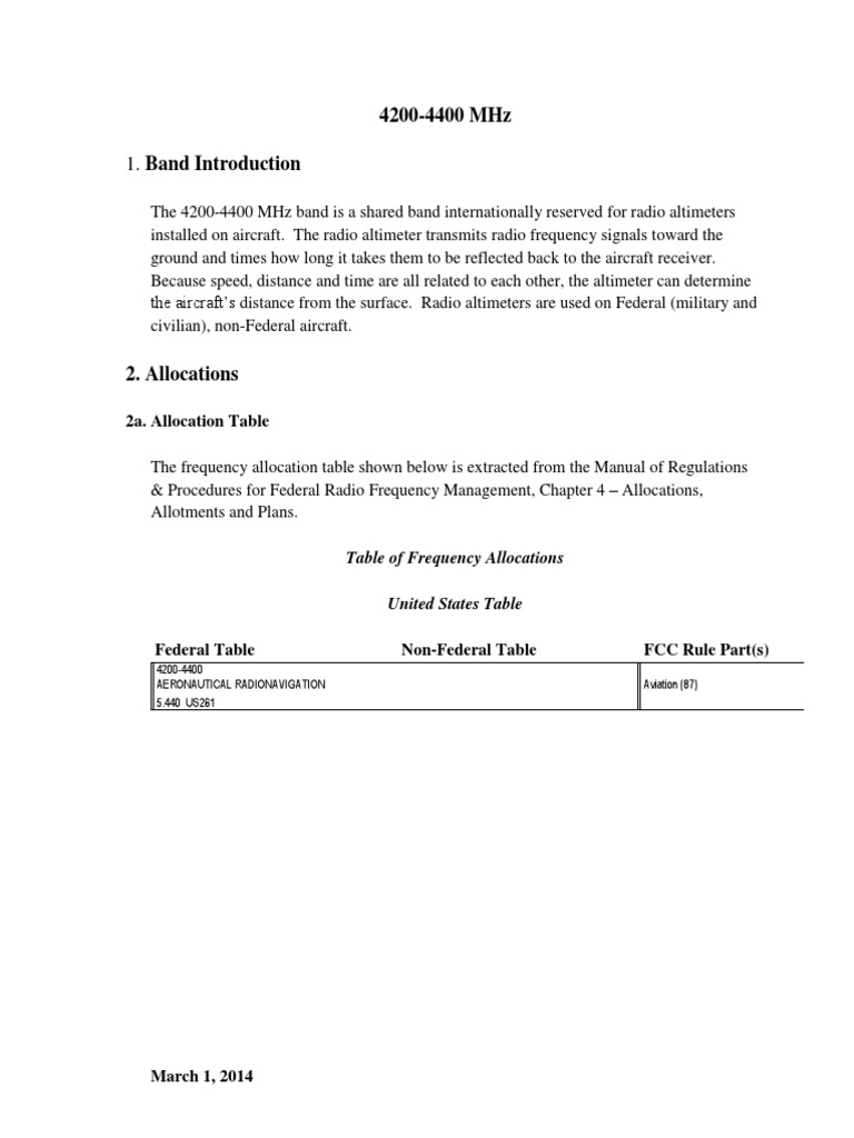 Table of Frequency Allocations Altimeter NTIA 2000 - 4200.00-4400.00 ...