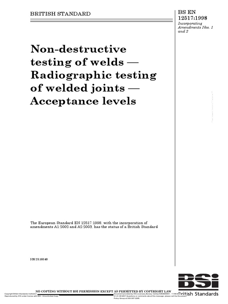 BS en 12157-1998 (2004) | PDF | Nondestructive Testing | Welding