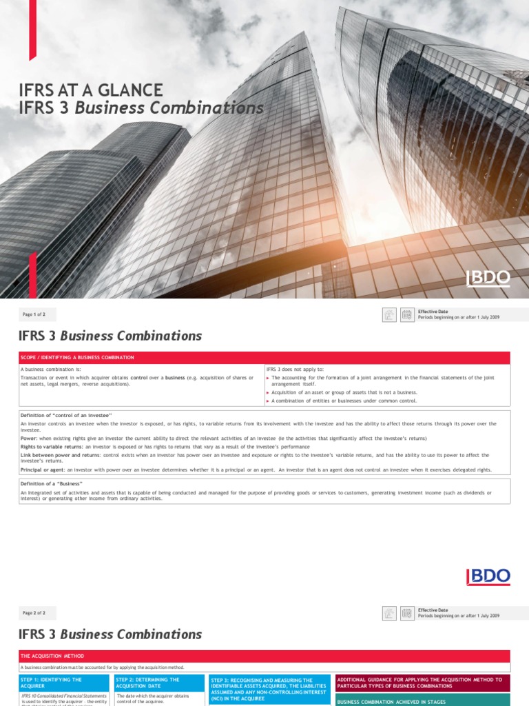 Ifrs at A Glance IFRS 3 Business Combinations | PDF | Mergers And ...