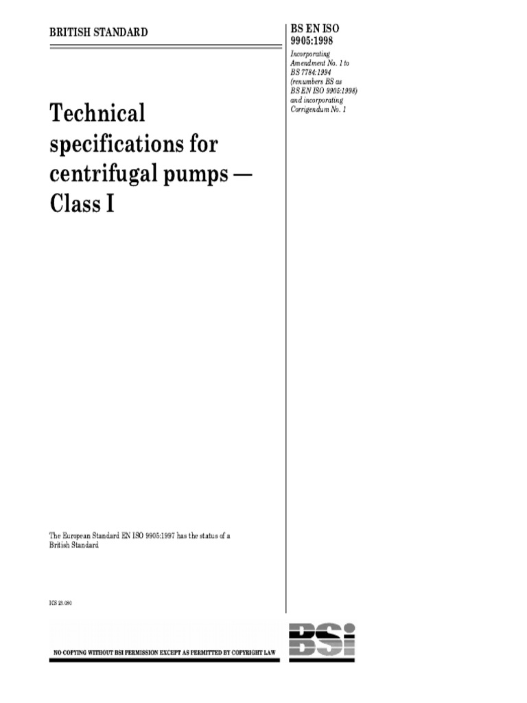 BS en Iso 9905-1998 | PDF | Pump | Bearing (Mechanical)