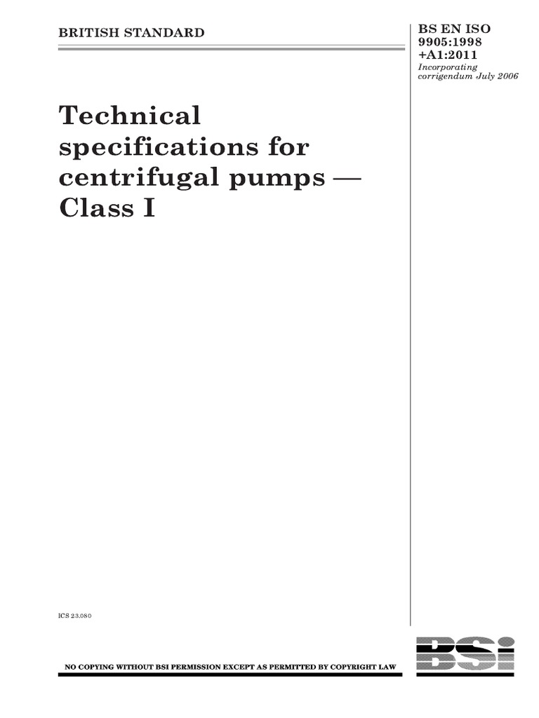 BS en Iso 9905-1998+a1-2011 | PDF | Pump | Bearing (Mechanical)