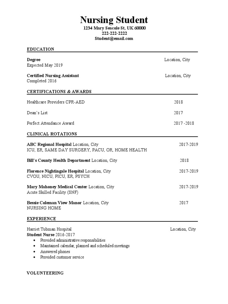 Nursing Student Resume Template | PDF | Social Science